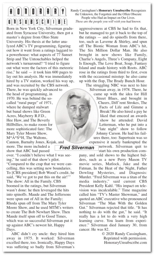 Print Syndication - Honorary Unsubscribe